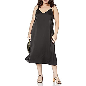 The Drop Women's Ana Silky V-Neck Midi Slip Dress Dress, -Black, S