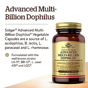 Solgar Advanced Multi-Billion Dophilus, 60 Vegetable Capsules - Supports Healthy Intestinal Flora - 5 Billion Microorganisms Per Serving - Gluten, Dairy, Lactose & Milk Free - Vegetarian - 60 Servings