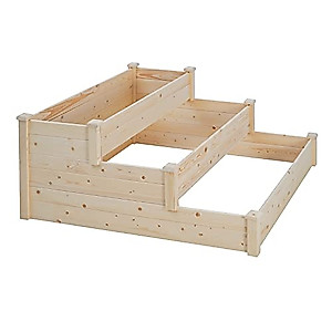 Crownland Outdoor 3 Tier Raised Garden Bed, 4x4 Ft Wooden Raised Beds, Elevated Grow Kit Garden Planter Box, Ideal Vegetables Herbs Planter for Backyard