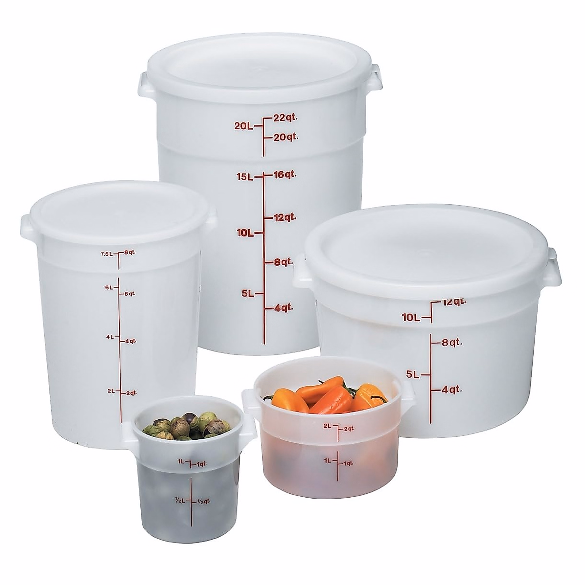 Camtainer Cambro RFS22148 White Poly Round 22 Qt Storage Container (5-(Pack)