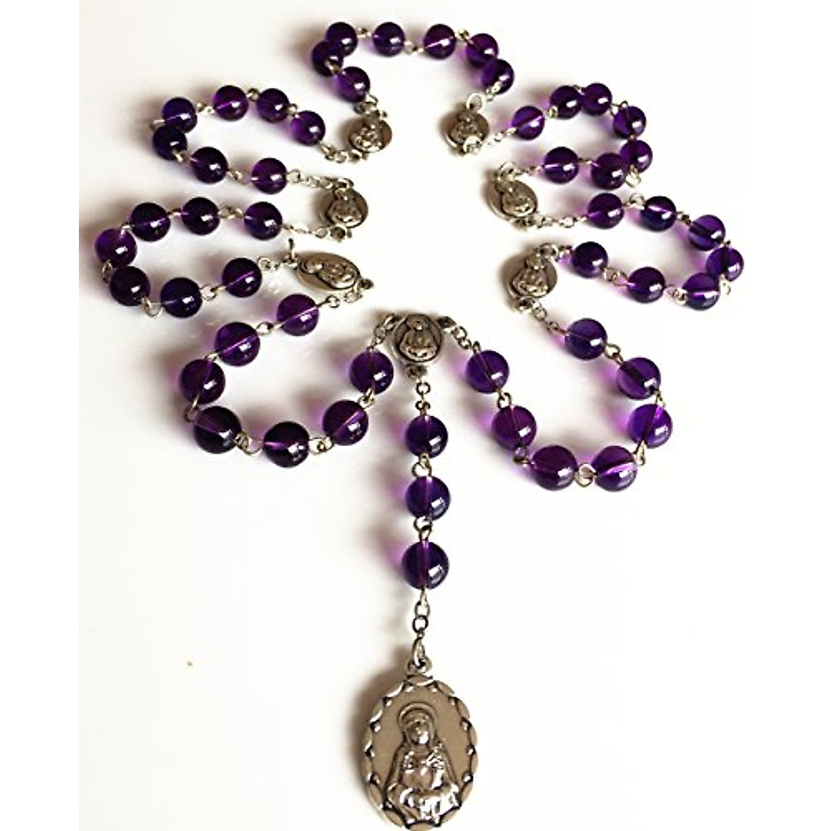 elegantmedical HANDMADE Valuable Amethyst Bead 7 SEVEN SORROWS MARY ROSARY BEADS CATHOLIC NECKLACE Box