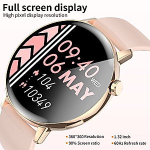 Smart Watches for Women (Make/Answer Call) 1.32" HD Display Fitness Watch with Sleep Blood Pressure Blood Oxygen Heart Rate Monitor, IP67 Waterproof Smart Watch for Android Phones & iOS(Gold)
