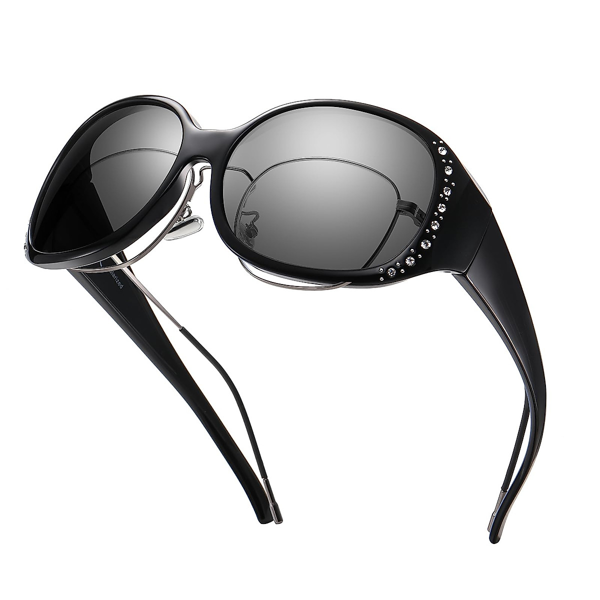 HAOLOTA Women's Polarized Fit Over Sunglasses with Rhinestone, Sun Glasses for Prescription Glasses UV400 Protection