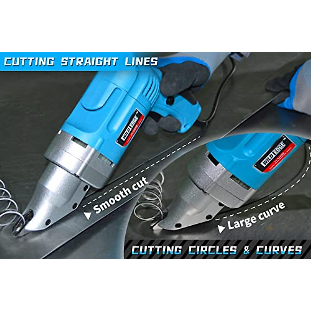 Wild Edge Electric Metal Shear, 14 Gauge 5.0 Amp Variable Speed Swivel Head Heavy Duty Sheet Metal Cutter