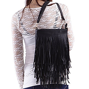 HDE Women's Leather Hobo Long Fringe Crossbody Tassel Purse Small Handbag