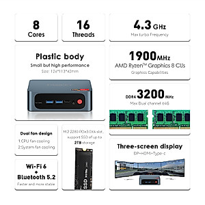 TRIGKEY Mini PC Ryzen 7 S5 5700U(8 Cores, 16 Threads) Mini Computer 32GB DDR4 500GB M.2 NVME(Max 3000MB/S) SSD Gaming S5 Mini Computer OS Pro. Wi-Fi 6/Bluetooth 5.2/4K@60Hz/HDMI+DP/USB 3.0 Micro PC