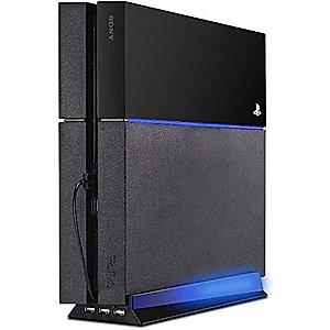 KlsyChry Stand with HUB & Blue Light for PS4, Blue Led Light Vertical Stand Base with 3 USB HUB Port for Sony Playstation 4 PS4 Console (Black)