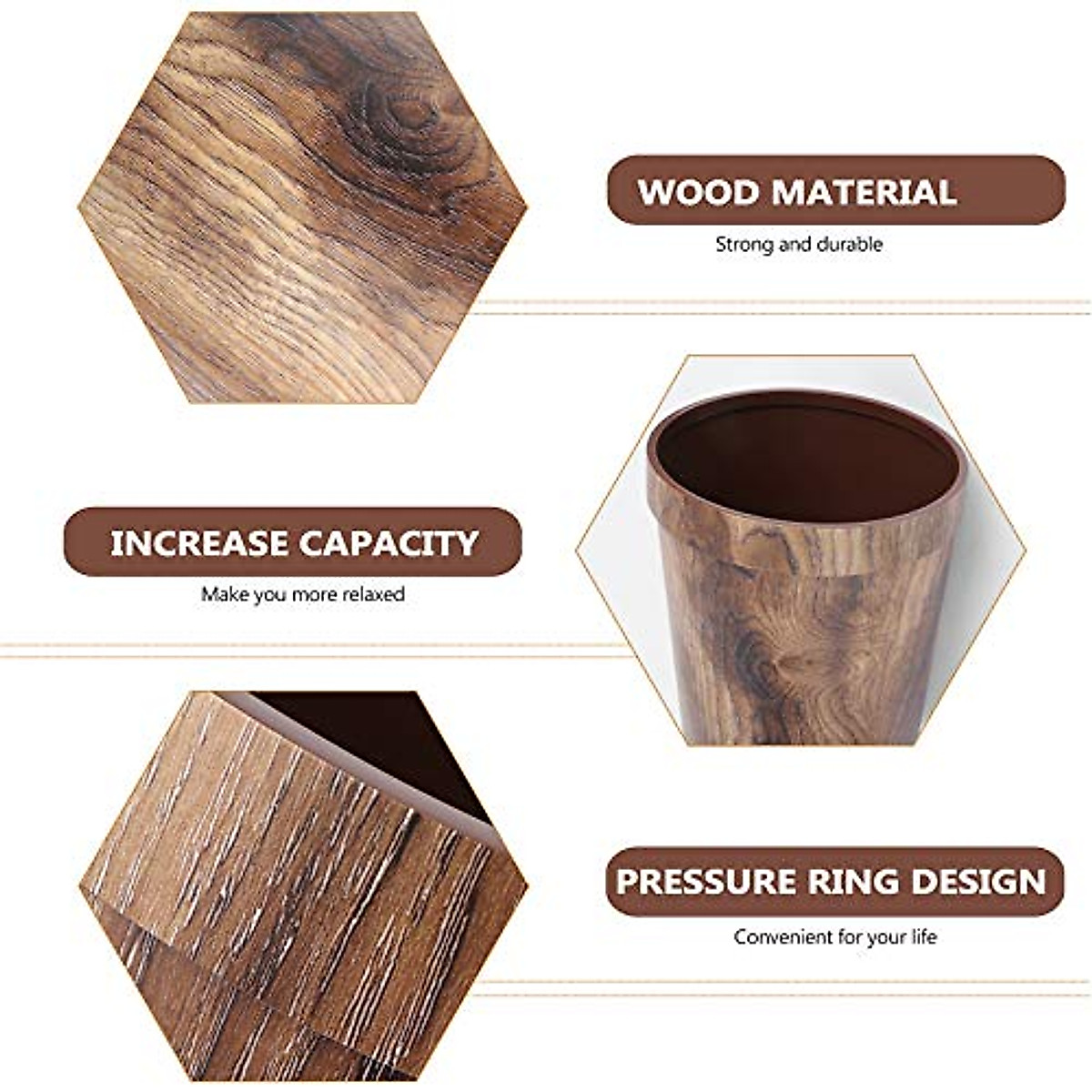 Veemoon for with Trash Room Kitchen Kitchenware Storage Bathroom Decorative College Living Wastebasket Wooden Gare Pattern Farmhouse Pail Cans Bamboo Waste Wood Plastic L Bag Dorm Garbage