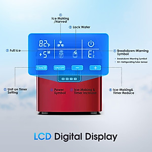 FREE VILLAGE Ice Maker Machine Countertop, 40Lbs/24H, Auto Self-Cleaning, 24pcs Ice Cube in 13 Mins, Portable Compact Ice Cube Maker, with Ice Scoop & Basket, Ideal for Home/Kitchen/Office/Bar, Red