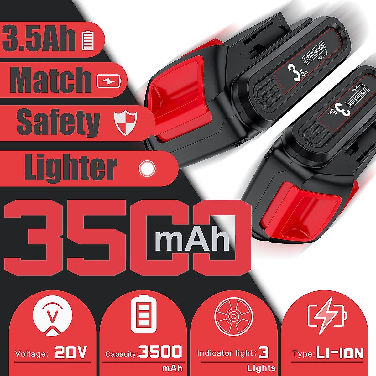 DCB201 3.5Ah 2Pack 20V Battery Replacement for Dewalt 20V MAX Battery for Dewalt 20Volt Lithium-ion Battery DCB200 DCB201 DCB203 DCB205 DCV580 DCB180 for Dewalt 20V Cordless Tools Battery Replacement