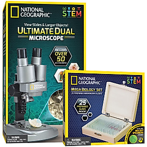 NATIONAL GEOGRAPHIC Kids Microscope Science Kit - Dual LED Microscope for Kids, Ultra Bright 20x & 50x Magnification, 35 Microscope Slides, Most Complete Microscope Kit for Kids 8-12, Biology for Kids