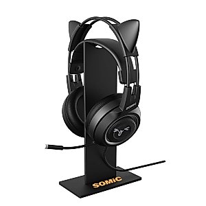 SOMIC Black Headphone Stand Gaming Headset Holder with Solid Base and Flexible Earphone Hanger with Supporting for All Headphones Size