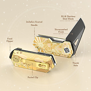 GVDV Small Pocket Knife, 1.57" Blade 9Cr19Mov Steel Mini Pocket Knives & Folding Knives, Front Flipper EDC Knives for Men Women, 12 Constellations Aries