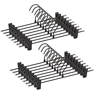 16-Pack Black Pants Hanger, Adjustable Women's Skirt Hanger, Jeans Hanger Pants Hanger, Heavy Duty Space Saving Shorts Hanger