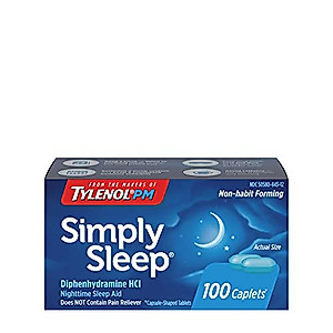 Simply Sleep Nighttime Sleep Aid Caplets with 25 mg Diphenhydramine HCl, Non-Habit Forming, 100 ct