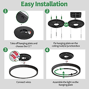 12 Inch LED Flush Mount Ceiling Light 6PK, 24W, 2520LM, 3000K/4000K/6000K CCT Selectable, Round Flat Panel Light Low Profile Ceiling Light Fitures for Hallway, Kitchen, Bedroom, Laundry Room, Black