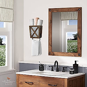 Autumn Alley Farmhouse Decor Rustic Hand Towel Holder - Farmhouse Towel For Bathroom Wall, For Kitchen Wall With Wooden Storage Add Charm to Your Rustic Bathroom Hand Towel Rack and Shelf Decor, Brown