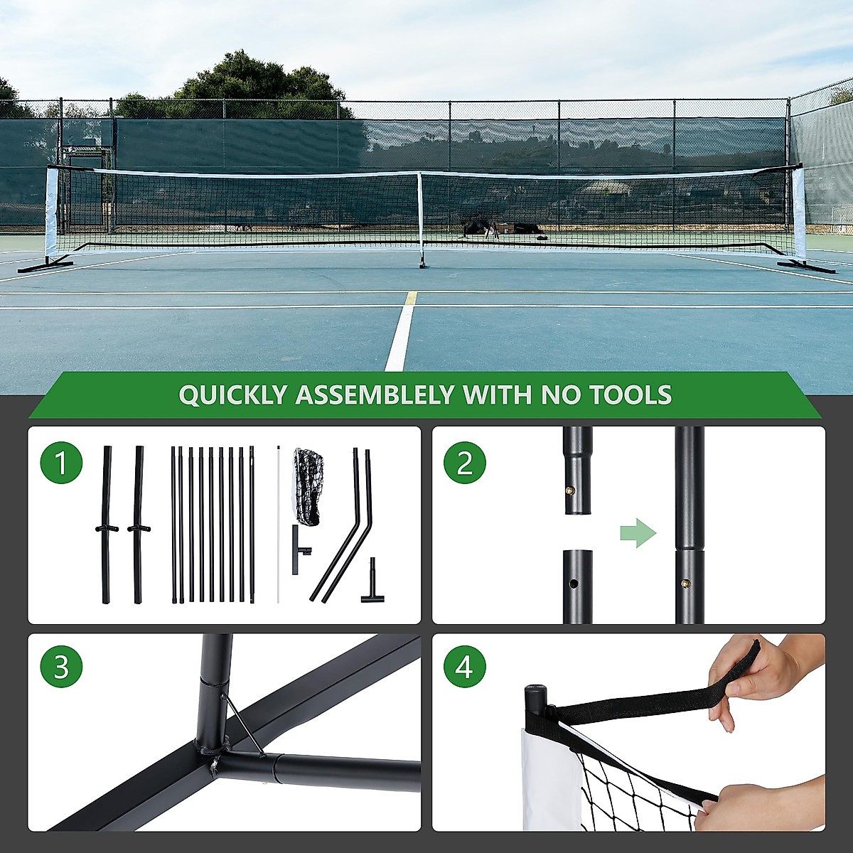 ZENY Portable Pickleball Net Set System with Metal Frame and 22FT Regulation Size Pickball Net with Carry Bag for Backyard, Driveways, Outdoor Game
