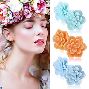 Hicarer 6 Pairs Succulent Earrings Plant Earrings Resin Handmade Stud Earrings Stainless Steel Studs Botanical Plant Earrings Flower Jewelry Accessories for Women