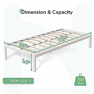 Novilla Metal Platform Bed Frame, Wood Slat Support, No Box Spring Needed, Easy Assembly, White, Twin