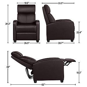 Yaheetech Padded Seat Recliner Chair Set of 2 Single Sofa Recliner Home Theater Seating PU Leather Upholstered Reclining Chair Brown