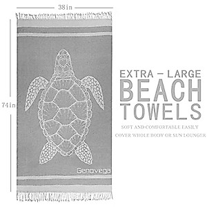 Oversized Cotton Turkish Sandproof Beach Towel Blanket Adult-74"x38" Extra Large Big Sand Free Quick Dry Bag Compact Lightweight Travel Swim Towels, Essentials Cruise Accessories Vacation Stuff Turtle