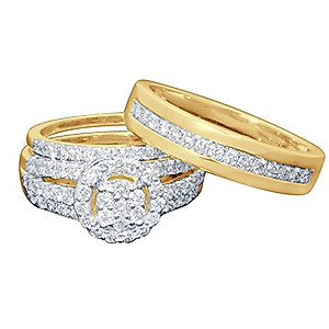 jsjewels 4ct Diamond 14k Yellow Gold Fn 925 Engagement Wedding His & Hers Trio Ring Set