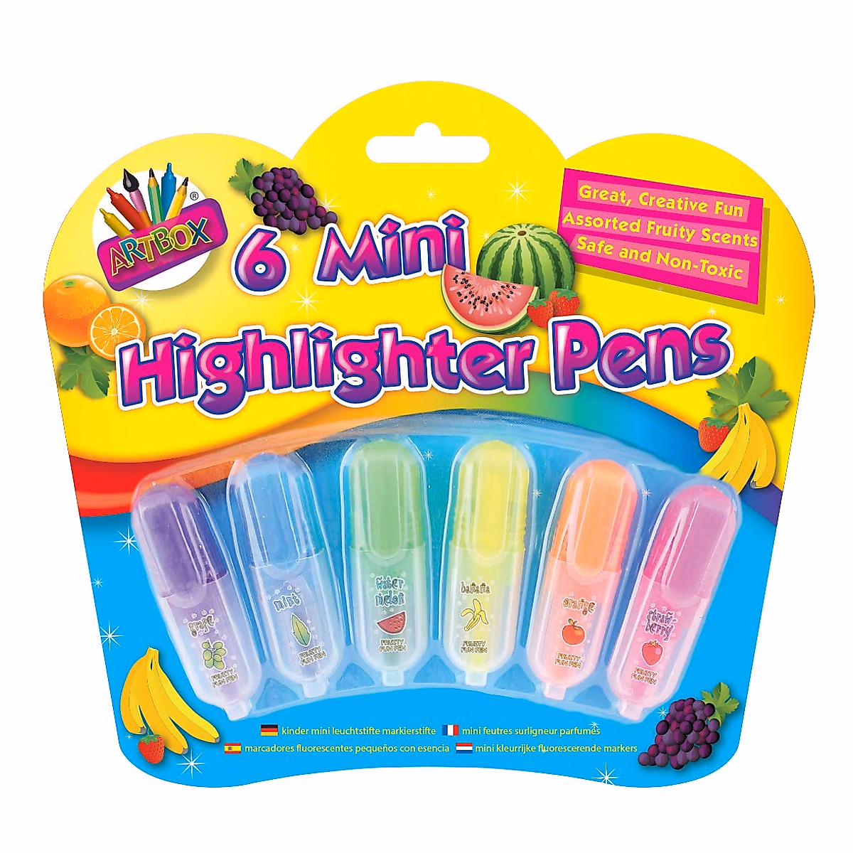 Just stationery Scented Mini Highlighter (Pack of 6) 4072, Purple, Blue, Green, Yellow, Orange and Pink.