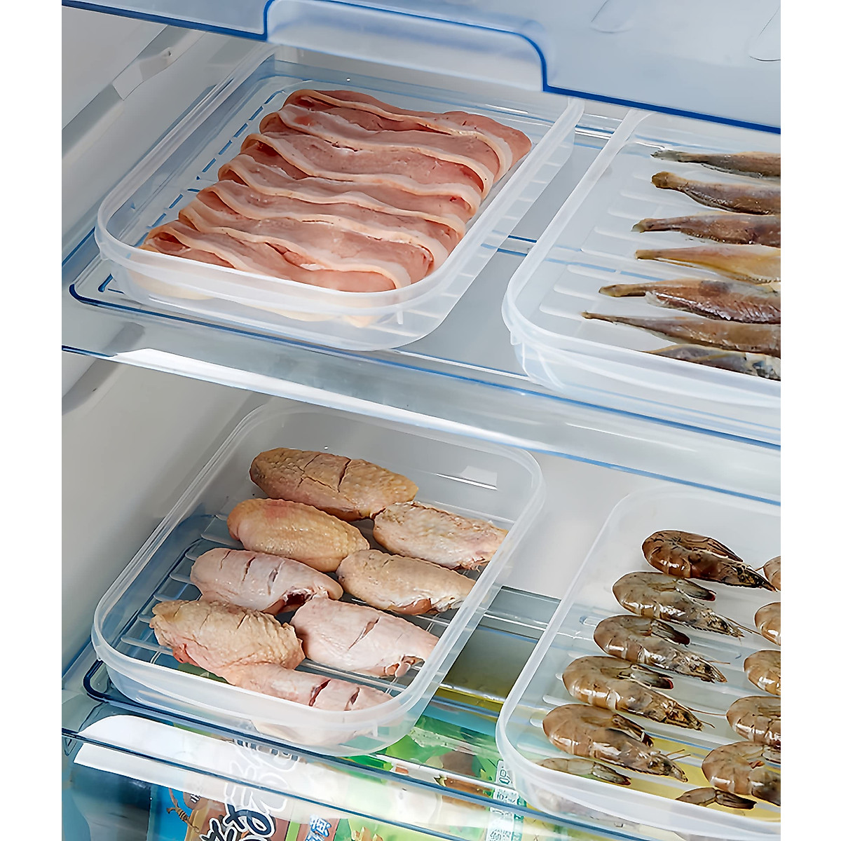 wulikanhua 2 Pack-Plastic Bacon keeper with Lids Airtight, Deli Meat Cold Cuts Cheese Saver Food Storage Containers for Refrigerators, Freezer,Shallow Low Profile Christmas Cookie Holder