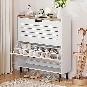 FATORRI Industrial 5 Tier Bookshelf and Shoe Cabinet for Entryway Hallway Living Room (Rustic Oak+White Oak)