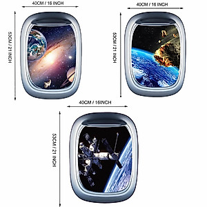 Quanhaigou Galaxy Wall Decals, Set of 3 Space Capsule Planet Fake Window Sticker 3D Outer Space Mural Wall Decal for Bedroom Living Room Kids Room Home Decor