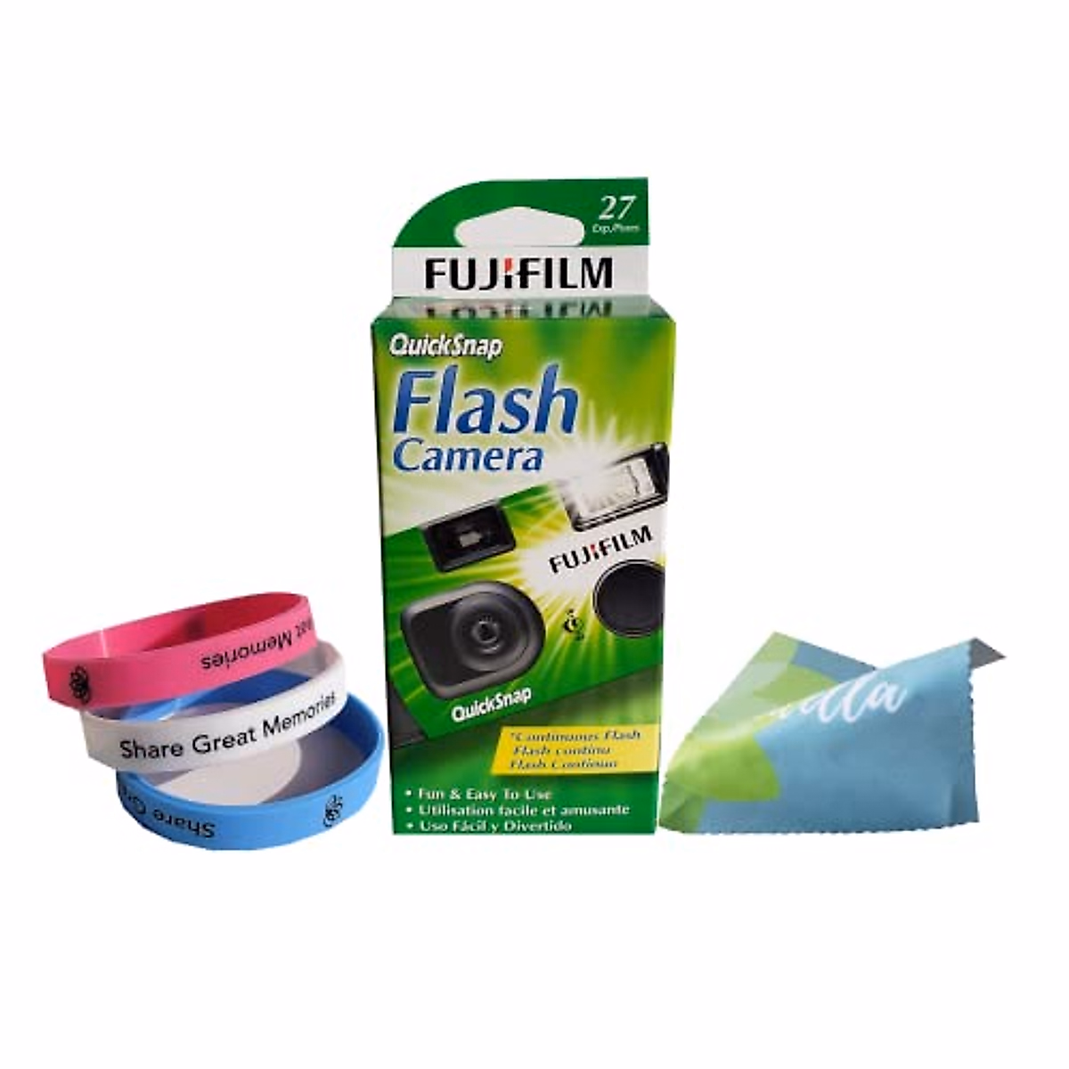 Fujifilm QuickSnap Flash 400 Disposable 35mm Camera (1 Pack) Plus a Bonus Eco-Friendly Silicone Wrist Band and a Microfiber Cleaning Cloth
