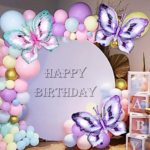 Butterfly Birthday Decorations, 6Pcs 40Inch Large Beautiful Butterfly Foil Mylar Balloons Butterfly Themed Birthday Party Decors for Girls, Baby Shower Decorations (Pink/Blue/Purple)