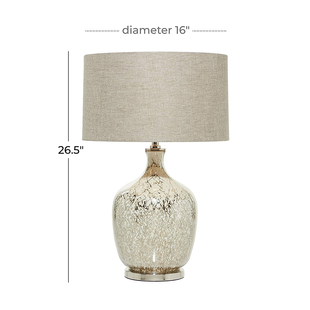 Deco 79 Glass Room Table Lamp Accent Lamp with Faux Mercury Glass Finish, Lamp 16" x 16" x 27", Silver
