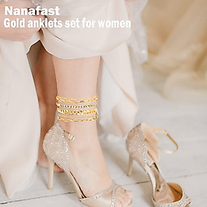 Nanafast 4-6PCS Ankle Bracelets Set for Women Gold Boho Beach Anklet Chain Adjustable Foot Jewelry Extremely Simple Style-4PCS