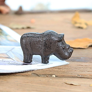 canjoyn Cast Iron Paperweight Garden Home Office Desk Decor Collection Animal Figurine (Rhinoceros)