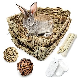 Hamiledyi Rabbit Grass Bed for Bunny, 12 Pcs Pet Bunny Chew Toys Natural Hand-Made Woven Hay Mat Hamster Grass Basket Small Animals Bedding for Guinea Pig Chinchilla Ferret Gerbil Rat