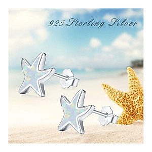 CUOKA MIRACLE Starfish Earrings Opal Stud Earrings 925 Sterling Silver Sea Star Beach Stud Earrings Hypoallergenic Earrings Tiny Small Earrings Gifts for Women White Opal
