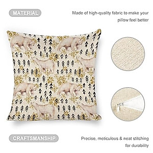 Christmas Cute Polar Bear Throw Pillow Covers 18×18 Pillowcases Set of 2 Winter Snowflake Linen Decorative Square Pillow Case Cushion Covers Standard Size for Sofa Couch Outdoor Bed Pillow Protectors