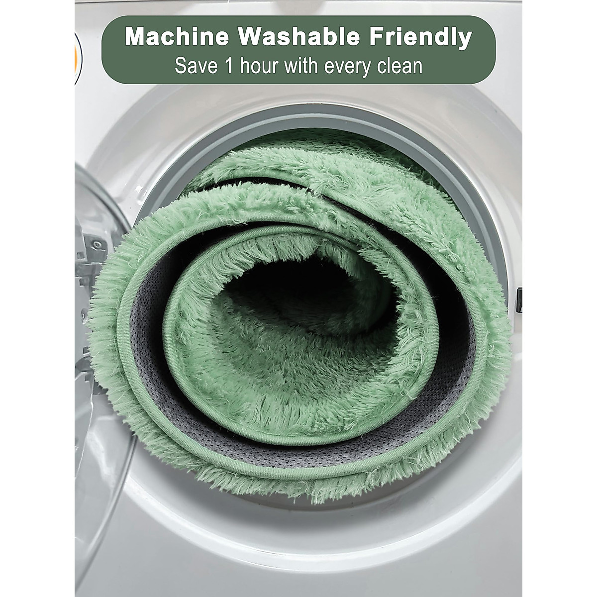 ONASAR Sage Green Round Area Rug 4ft, Soft Bedroom Circle Rugs for Kids Girls Teen Room, Cute Furry Plush Shaggy Carpet for Baby Nursery Living Room Playroom Home Decor Princess Castle