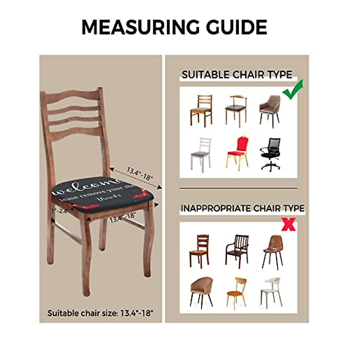 PRINT PICTURE ARTHOME Chair Covers for Dining Room Set of 6, Removable Washable Office Chair Cover, Welcome Red High Heels Chair Cushion Covers for Bar Stool Kitchen 13.4"-18"