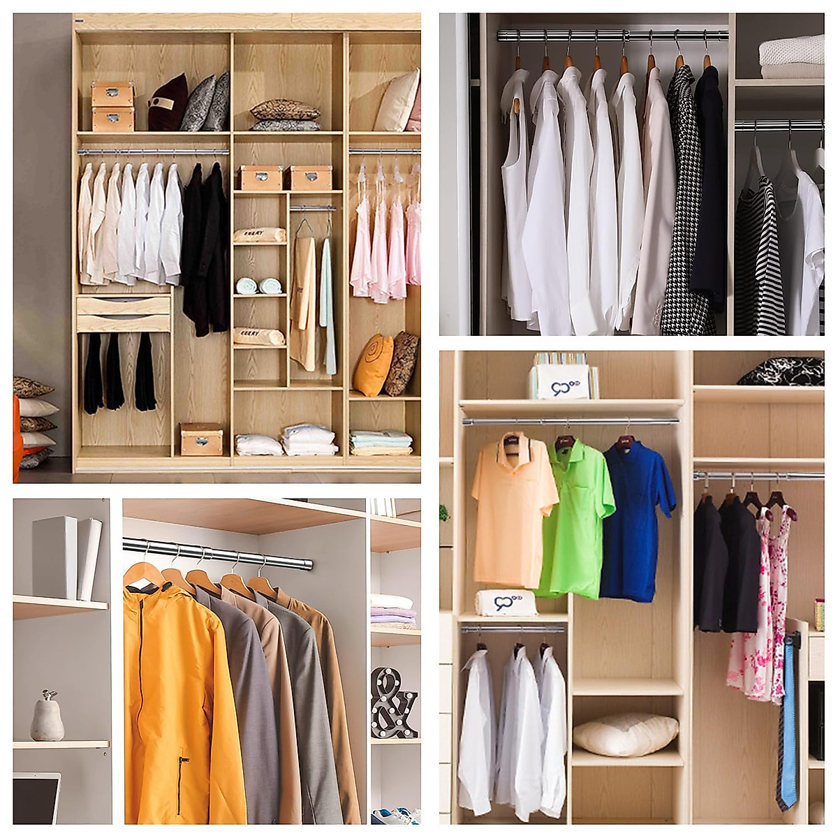 RHBLME 4 Pack Adjustable Closet Rod for Hanging Clothes, 12.2 to 20.1 Inch Stainless Steel Clothing Hanger Telescopic Rod, Heavy Duty Closet Hanging Rod Silver Closet Poles for Wardrobes