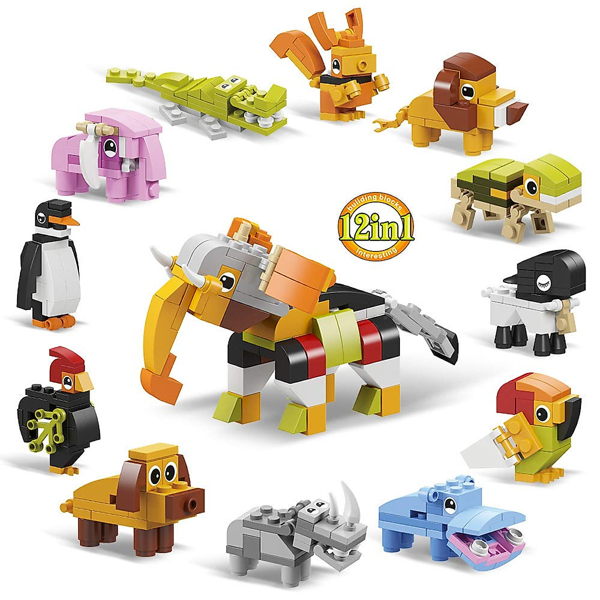 Cyeah 12 in 1 Mini Animal Building Block Set,Stem Building Brick Animal Kingdom Zoo Toys for Kids