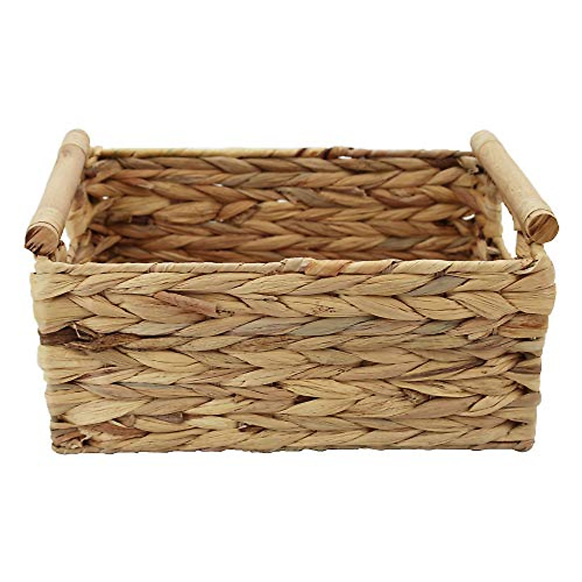 Storage Basket made by Water Hyacinth with Wood Handles, Arts and Crafts. (Medium)