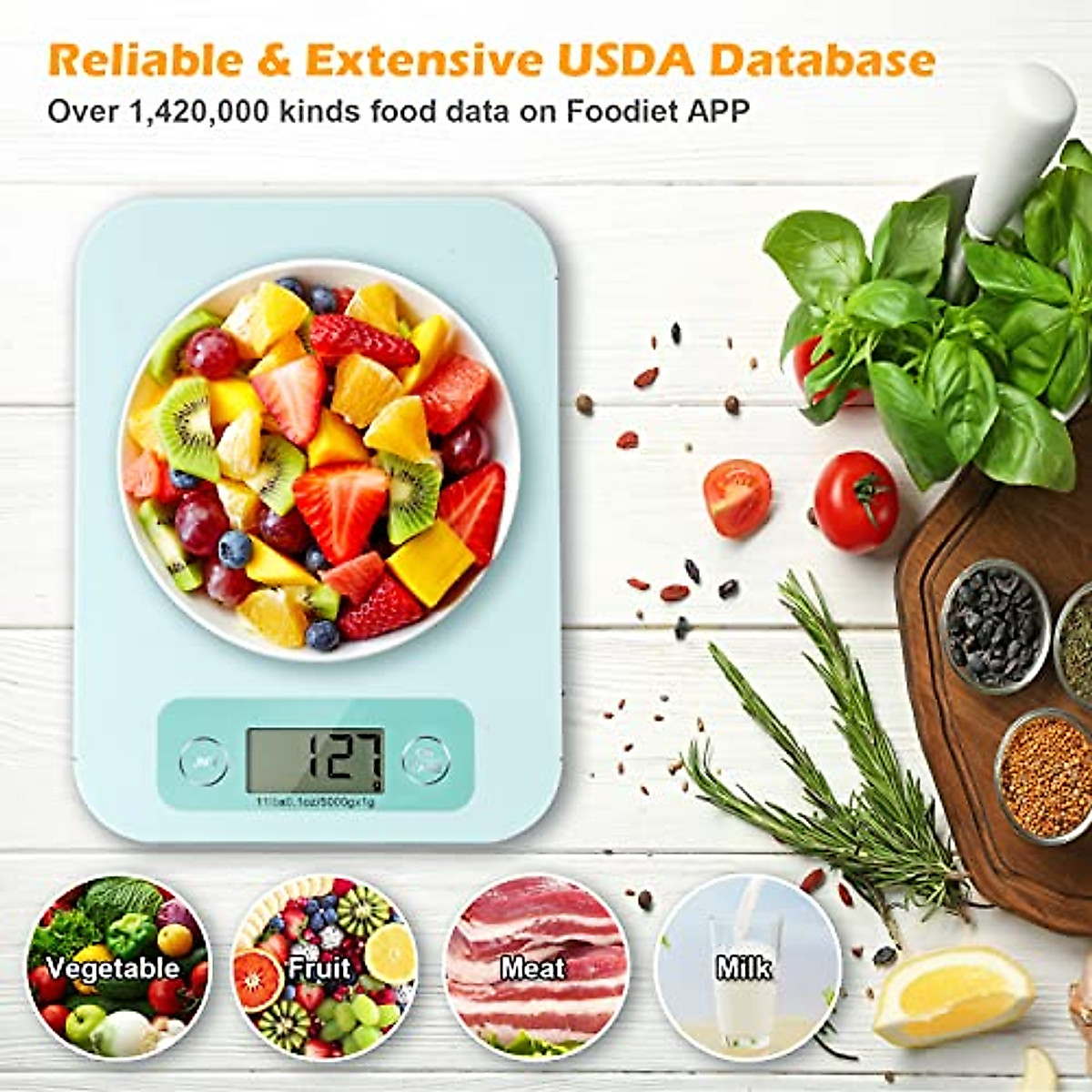 URAMAZ Smart Food Scales for Kitchen - Digital Food Scale Grams and Ounces with Nutritional Calculator Analysis App, Food Macro Scales for Weight Loss, Cooking, Calories Counting, Meal Prep