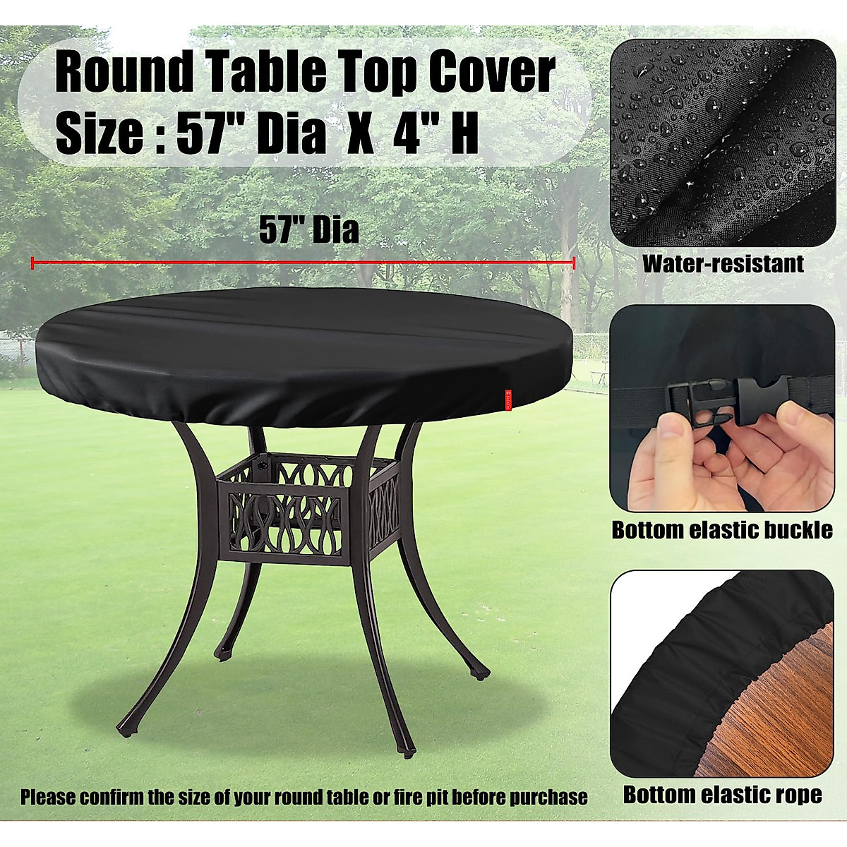 SoloToo Outdoor Round Table Cover,Waterproof Anti-UV Patio Round Table Top Covers,Fits Round Patio Furniture Up to 55" - 56" Diameter (Black)