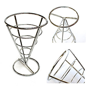 BESTONZON 2-Piece French Fry Stand Metal Spiral Cone Basket Holder for Fries Fish and Chips and Sauce Dippers