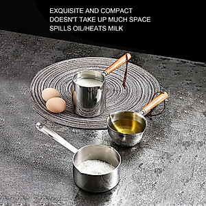 450ml/15oz Turkish Warmer Coffee Pot, Stainless Steel Coffee and Butter Warmer, Milk Warmer and Milk Pot with Spout Mini Butter Coffee Milk Pot Wooden Handle