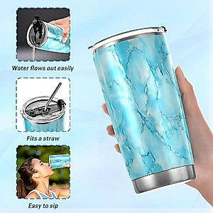 Blue-green Irregular Marble Texture Stainless Steel insulated water bottle with straw with Lid and Straw coffee mug for men for Home, Office or Car portable tumblers with lids and straws vaso