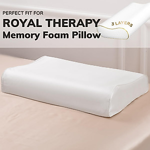 PROMEED Mulberry Silk Pillowcase for Contour Memory Foam Pillow, Natural 23 Momme Silk Memory Foam Pillow Case Cover, Pefect Fit for Royal Therapy Cervical Neck Pillow (White, Queen-24"x14.5"x5"/4.3")